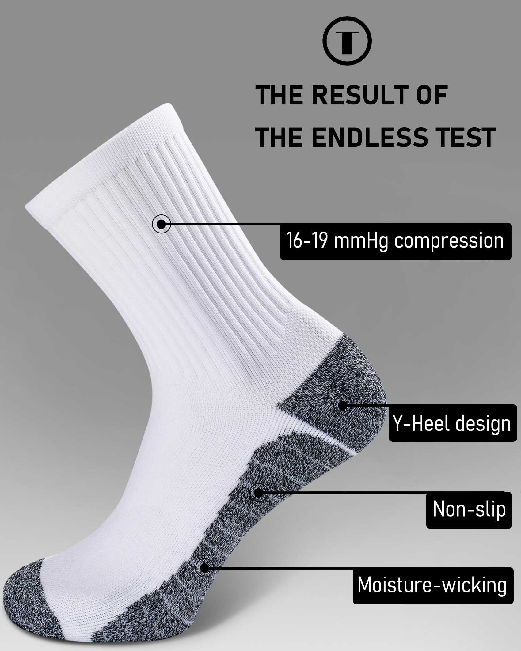 SITOISBE Cushioned Compression Unisex Mid-crew Socks 4-Pack, X-Large, White