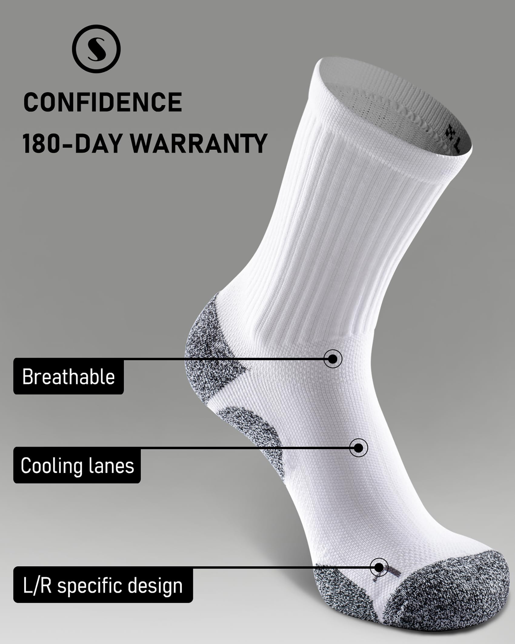 SITOISBE Cushioned Compression Unisex Mid-crew Socks 4-Pack, X-Large, White