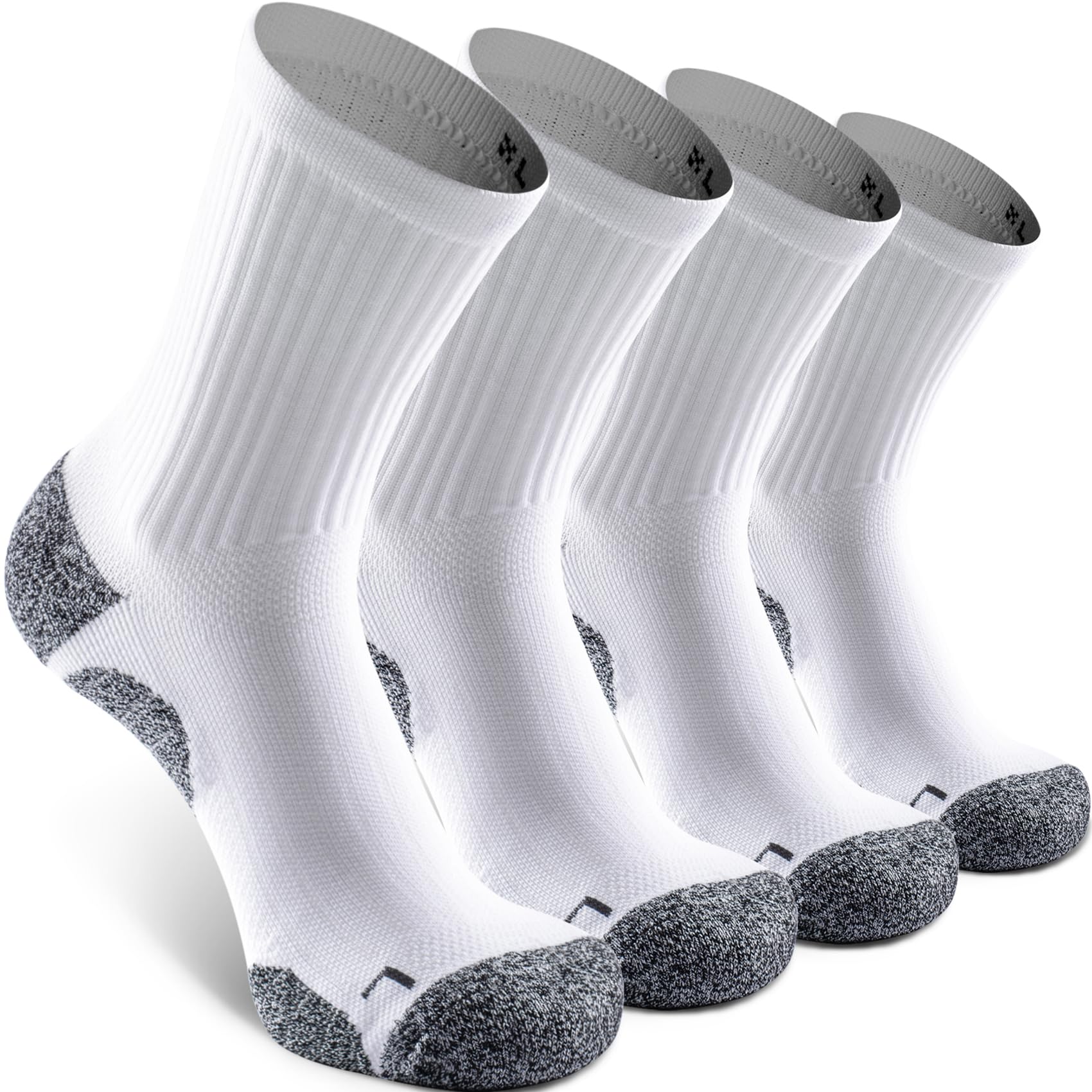 SITOISBE Cushioned Compression Unisex Mid-crew Socks 4-Pack, X-Large, White