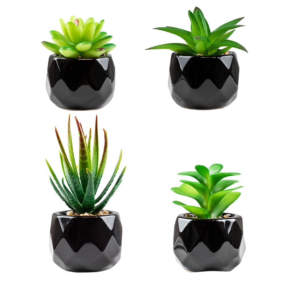 Canirologas 4pcs Succulents Artificial Plants in Pots Small Fake Plants Mini Artificial Greenery for Home Bathroom Desk Office Indoor Room Farmhouse Decorations