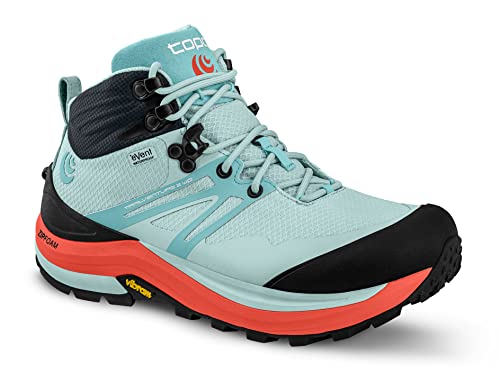Topo Athletic Women's Trailventure 2 WP Comfortable 6MM Drop Trail Running Boots, Athletic Shoes for Trail Running, Ice/Coral, Size 8.5