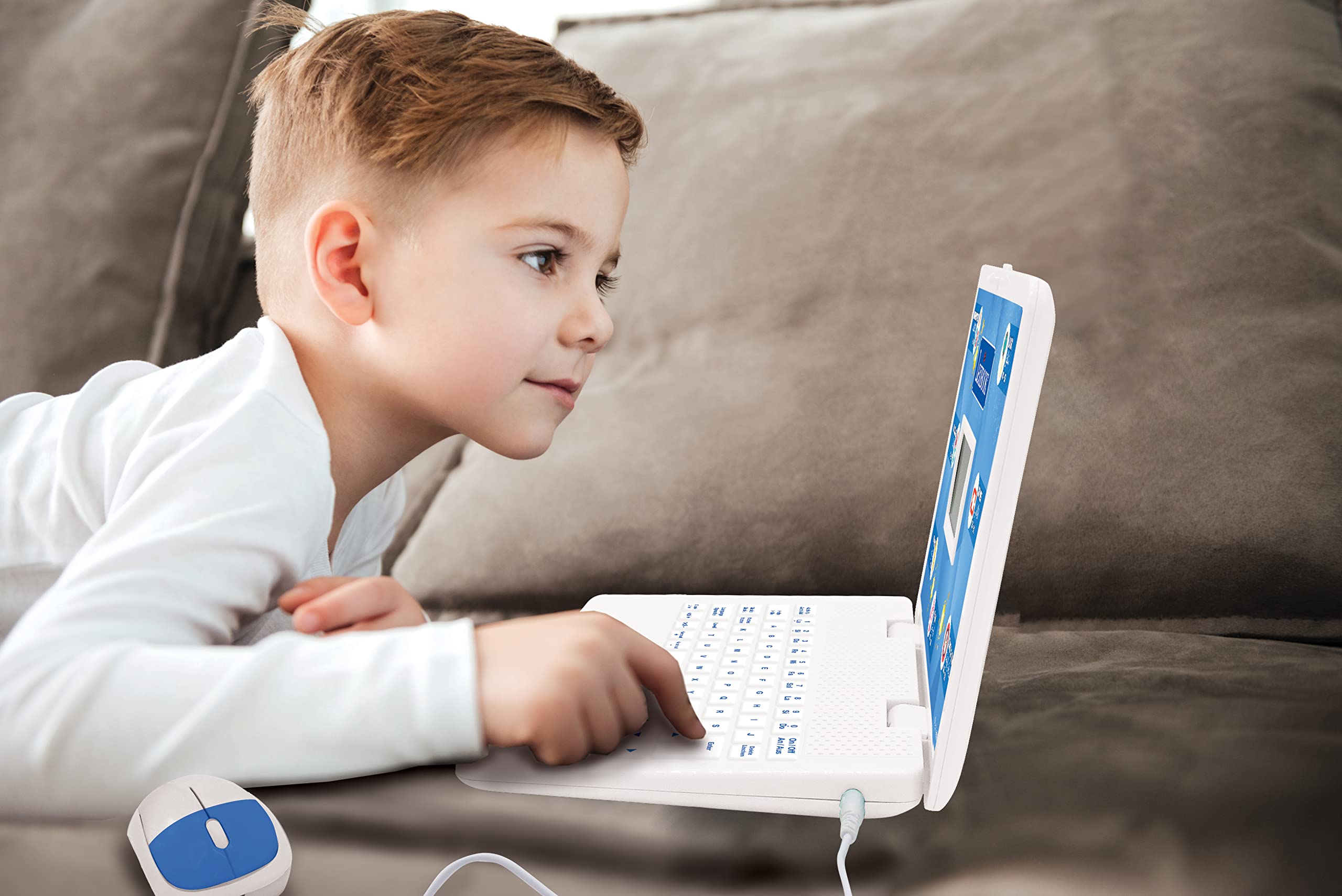 LEXIBOOK JC598i3 Educational and Bilingual Laptop German/English-Toy with 124 Activities to Learn, Play Games and Music-Blue/White