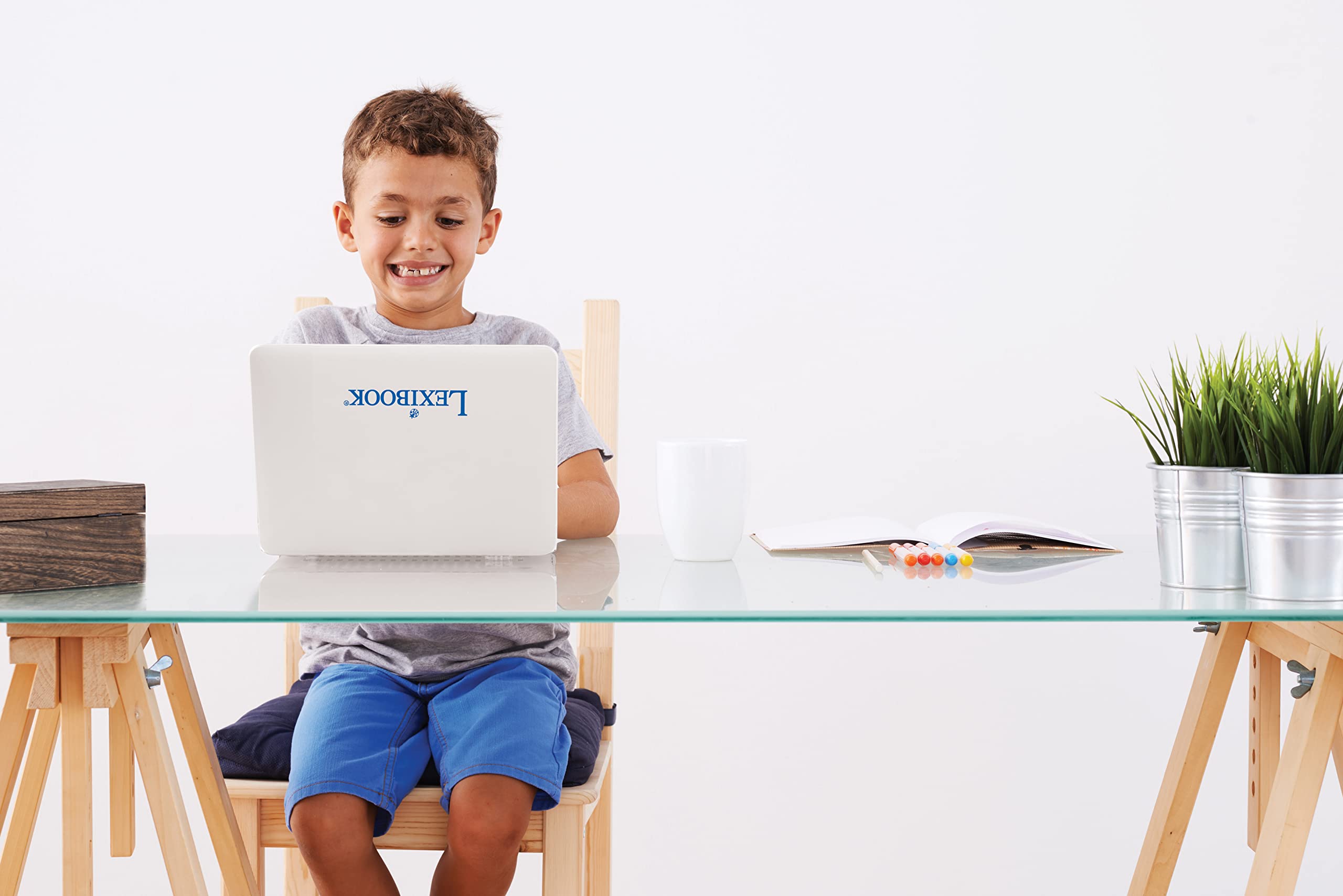 LEXIBOOK JC598i3 Educational and Bilingual Laptop German/English-Toy with 124 Activities to Learn, Play Games and Music-Blue/White