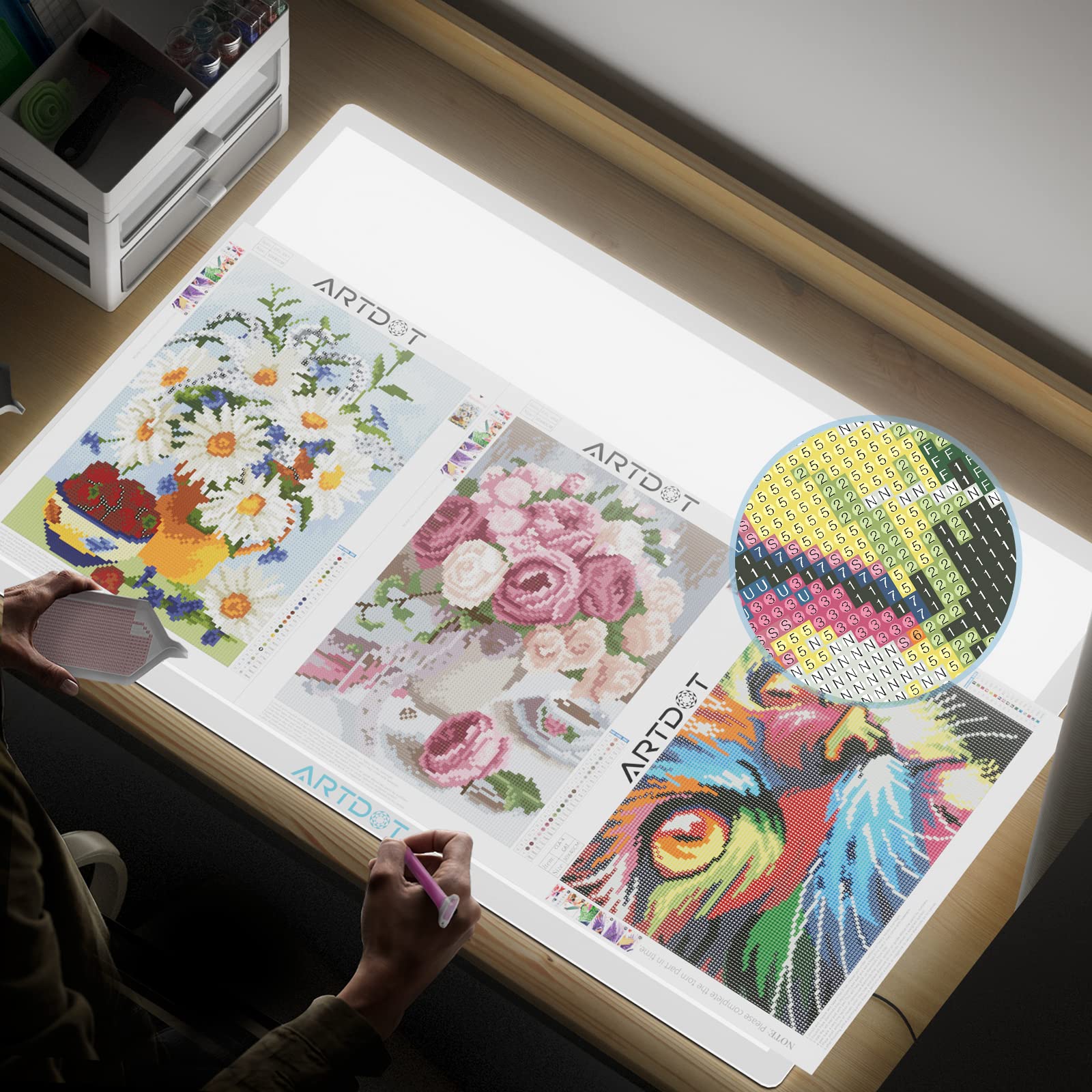 ARTDOT A1 Large LED Light Pad for Diamond Painting AC Powered Light Board Kit Adjustable Brightness Light Box Drawing for 5D Diamond Painting Kits
