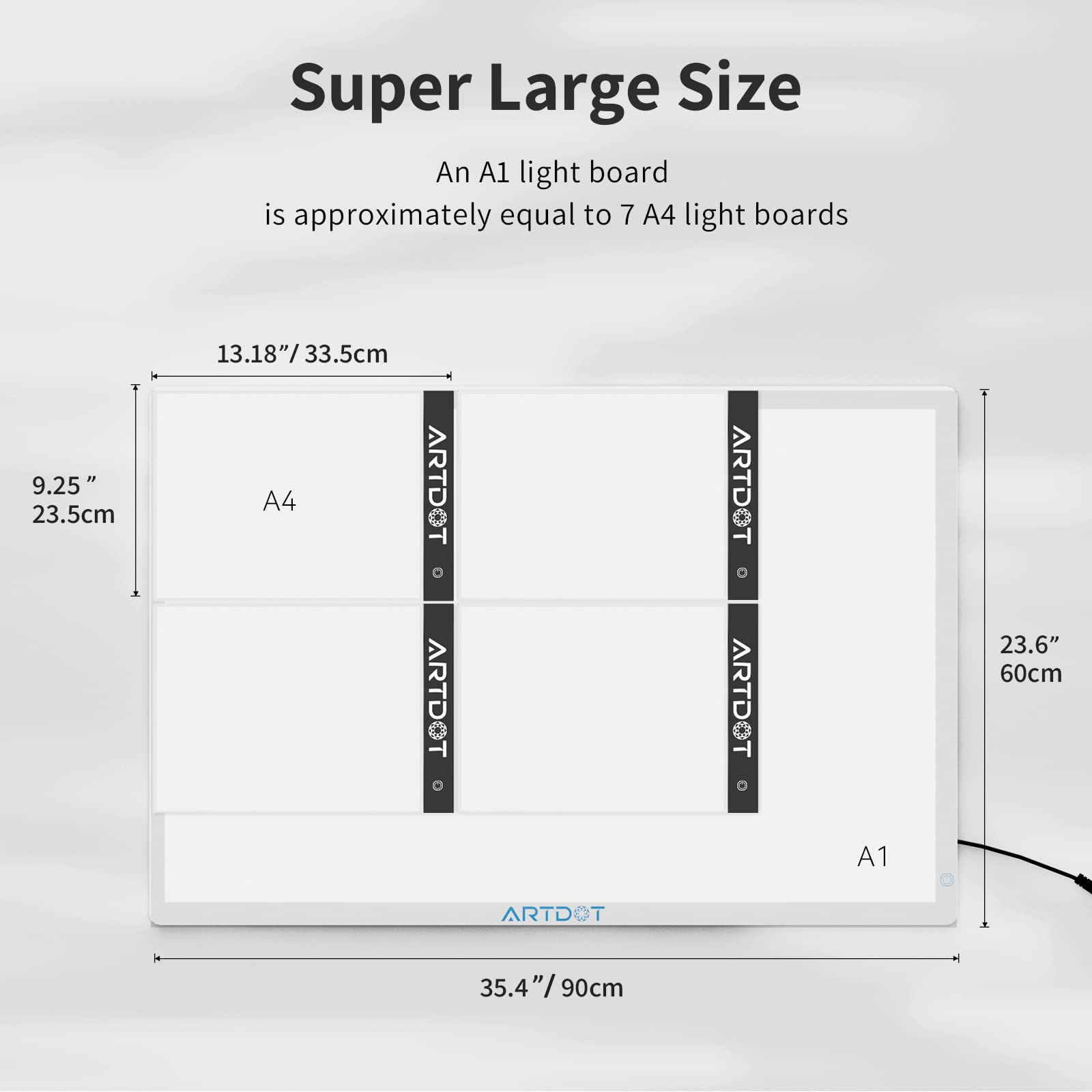 ARTDOT A1 Large LED Light Pad for Diamond Painting AC Powered Light Board Kit Adjustable Brightness Light Box Drawing for 5D Diamond Painting Kits