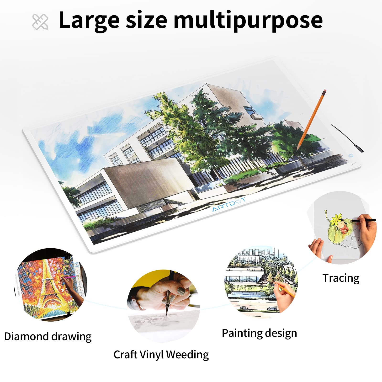 ARTDOT A1 Large LED Light Pad for Diamond Painting AC Powered Light Board Kit Adjustable Brightness Light Box Drawing for 5D Diamond Painting Kits