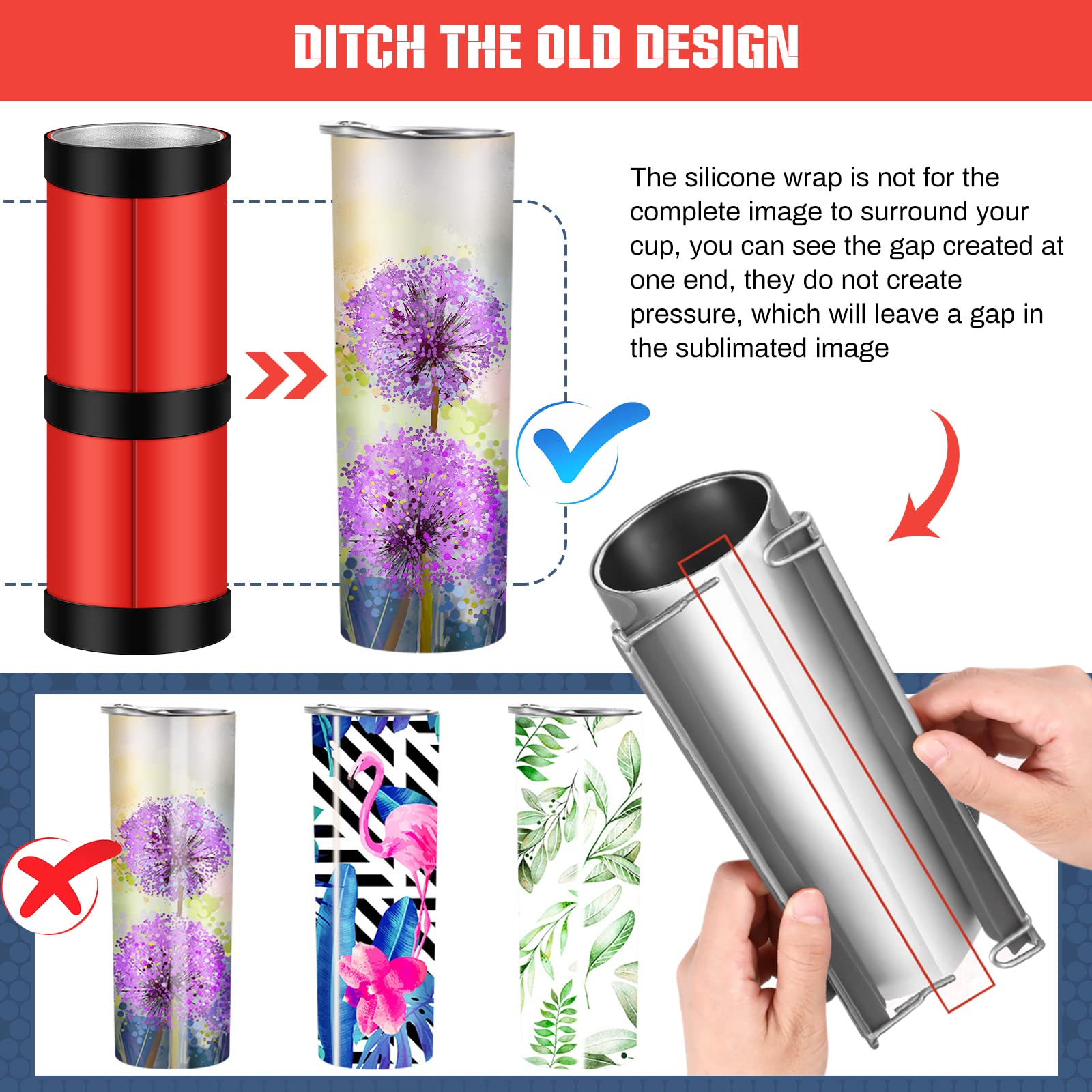6 Pack Silicone Bands for Tumbler Elastic Sublimation Paper Holder Ring Bands Wrapping Prevent Ghosting Sublimation Tight Fitting Heat Resistant for Tumbler Accessories