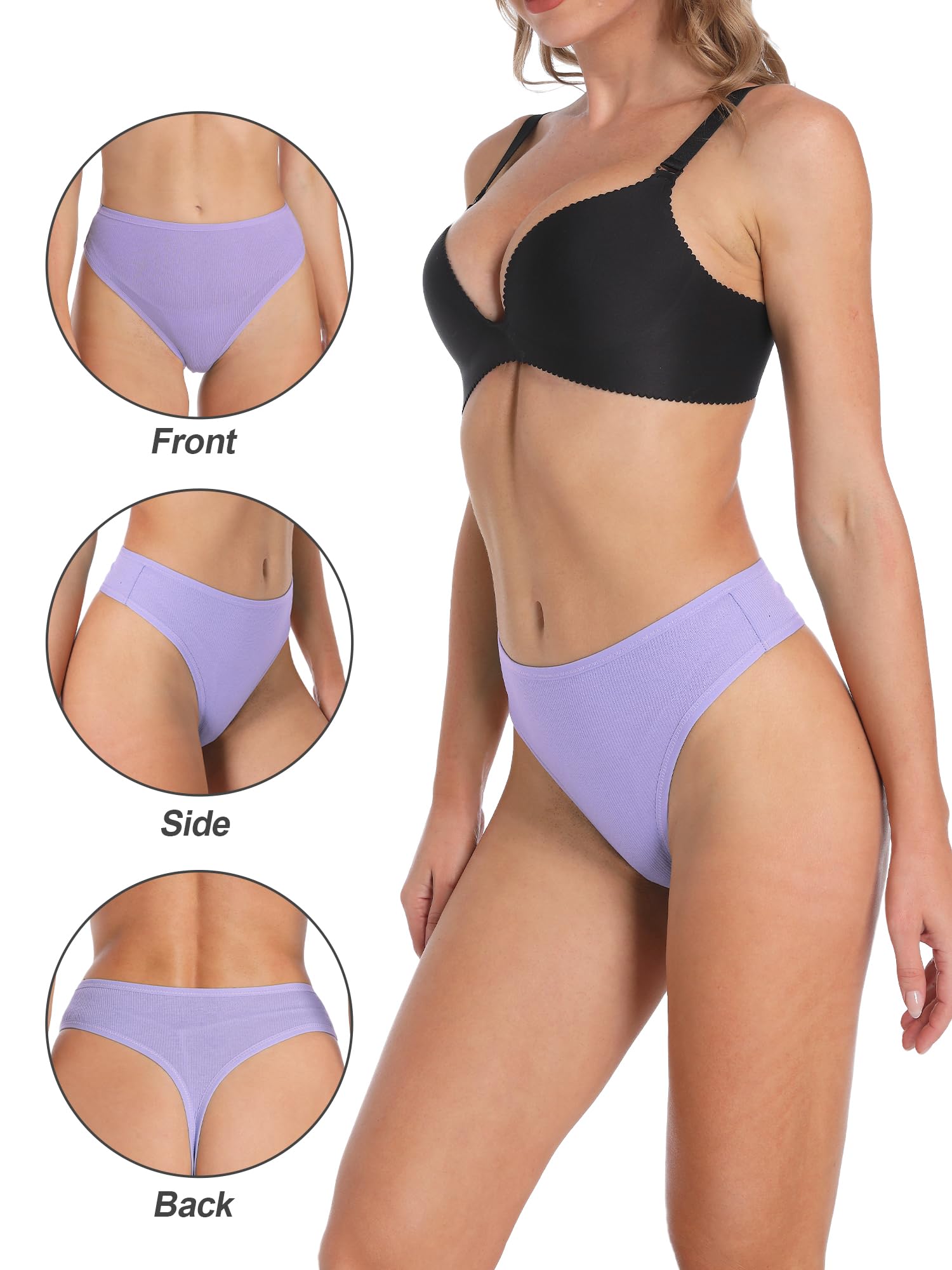 PSEFNAGX Women's High Waist Breathable Seamless Sport Ribbed Cotton Thong Panties Size 3XLarge