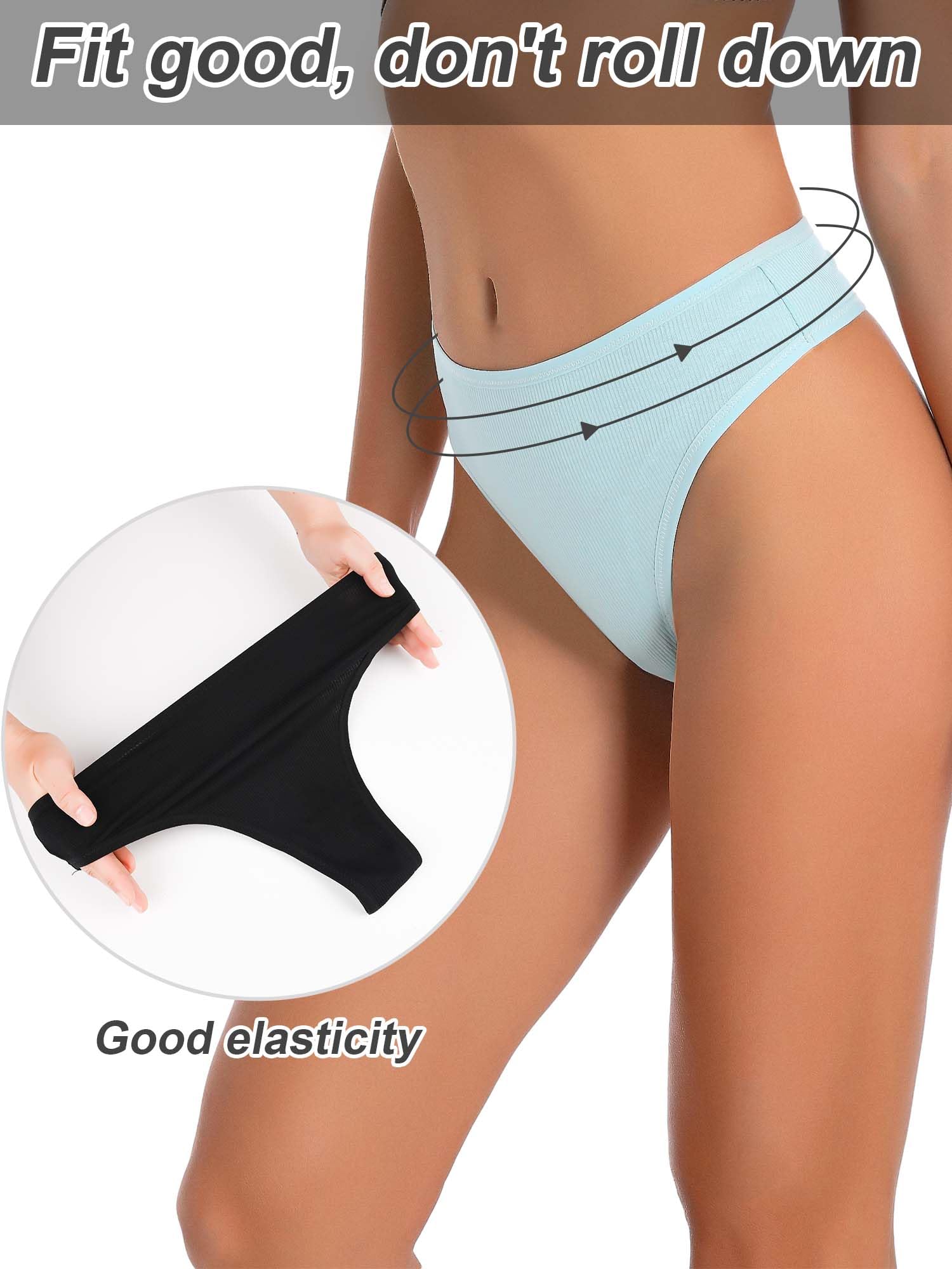 PSEFNAGX Women's High Waist Breathable Seamless Sport Ribbed Cotton Thong Panties Size 3XLarge