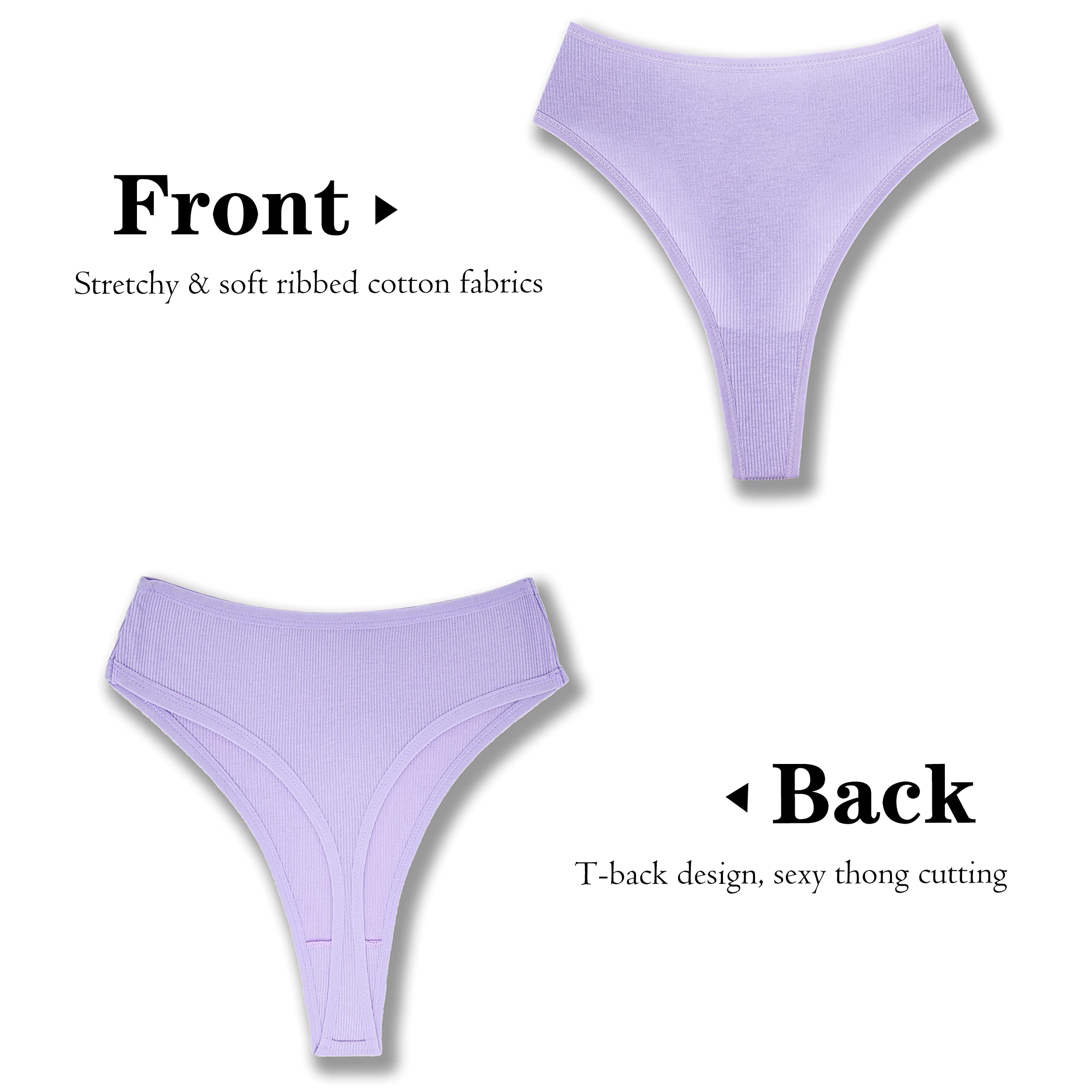 PSEFNAGX Women's High Waist Breathable Seamless Sport Ribbed Cotton Thong Panties Size 3XLarge