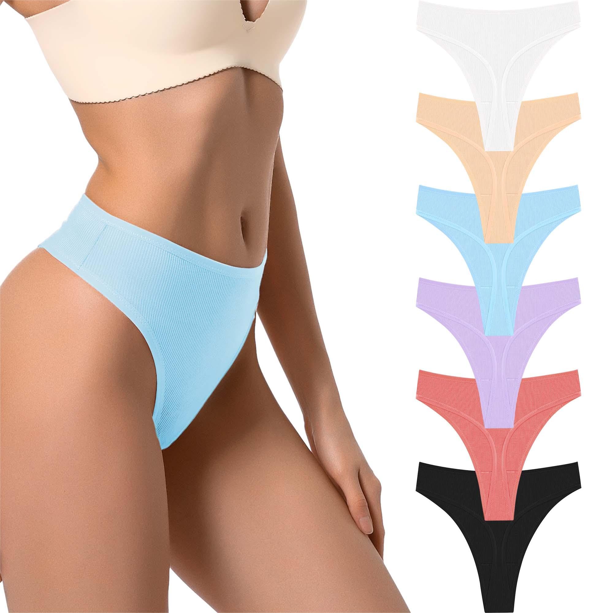 PSEFNAGX Women's High Waist Breathable Seamless Sport Ribbed Cotton Thong Panties Size 3XLarge