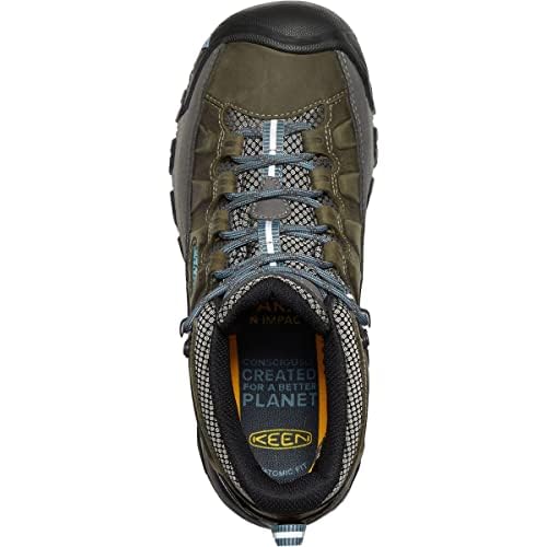 KEEN Women's Targhee 3 Mid Height Waterproof Hiking Boots, Magnet/Atlantic Blue, 10 Wide