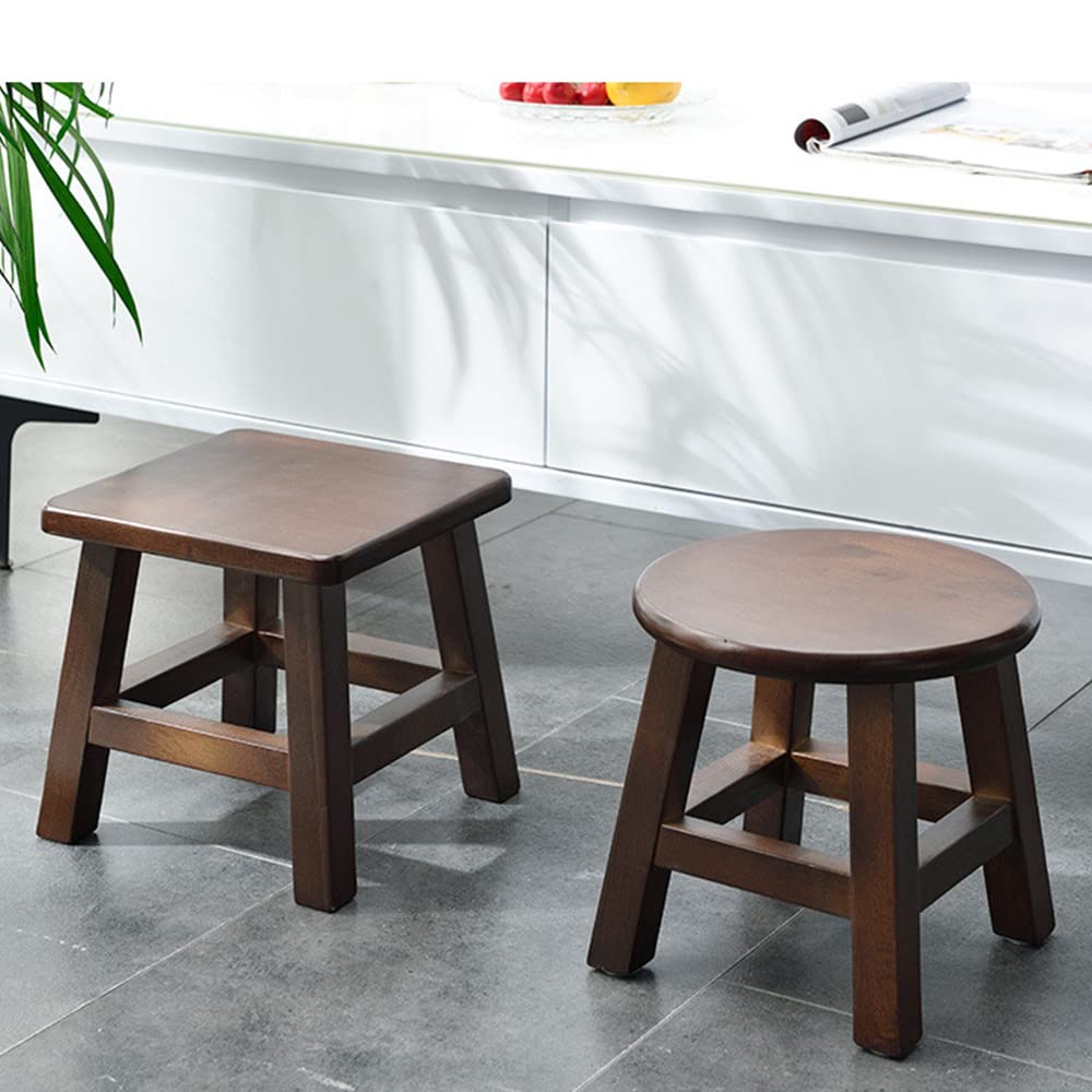 XDSTOOL Solid Wood Stool 10 inch Wooden Stool for Kids Small Short Stool Shoe Changing Step Stool Round (Brown Round)