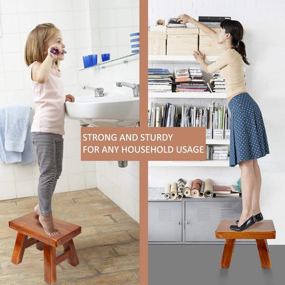 XDSTOOL Small Stool Wooden Step Stool Footstool Solid Wood 8 inch for Kids Adults Plant Stand Fishing Stool (Brown)