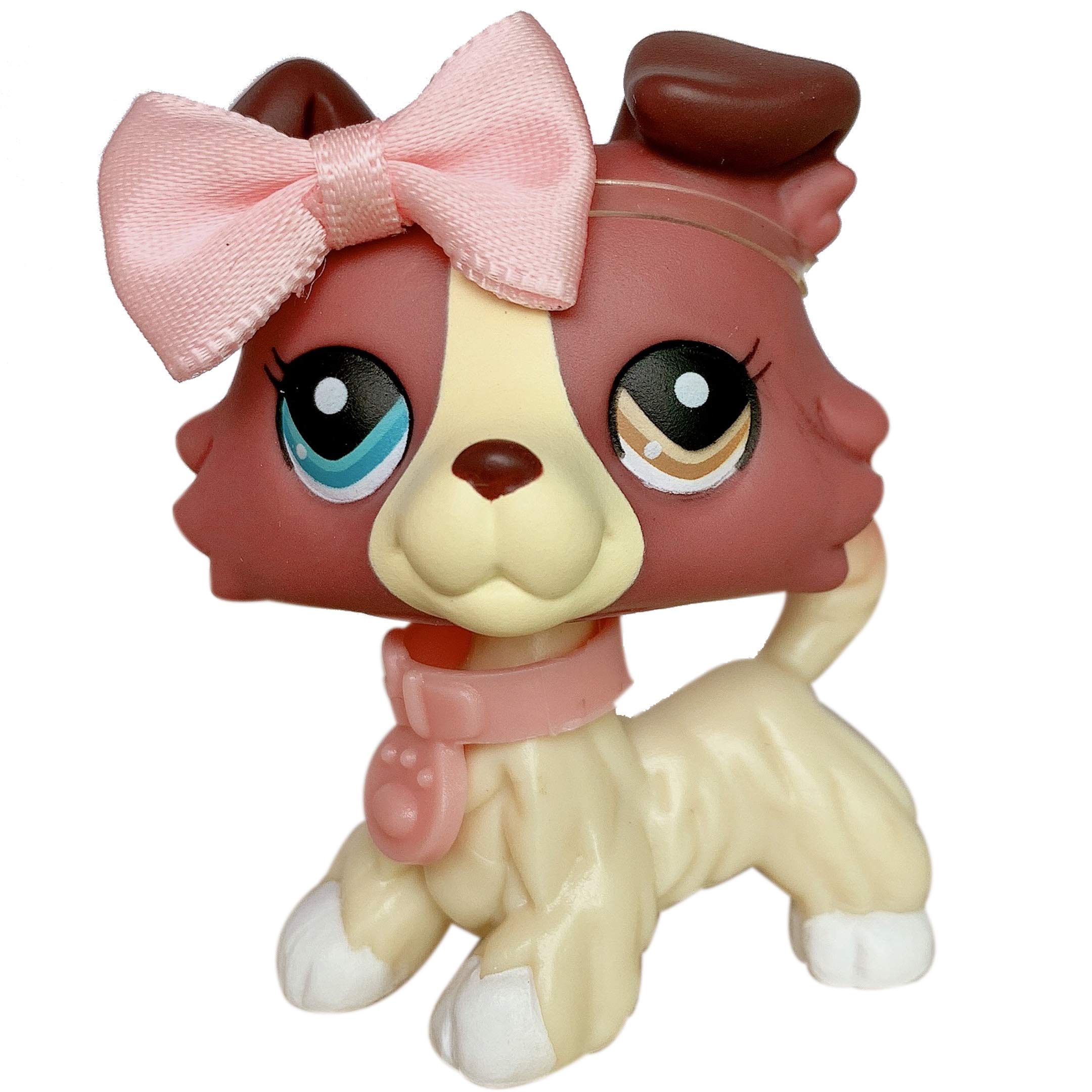 Junior Pet Shop lps Collie 1262, lps Collie Red and Tan Collie Two Different Eyes Collie with lps Accessories Bow Collar Kids Gift