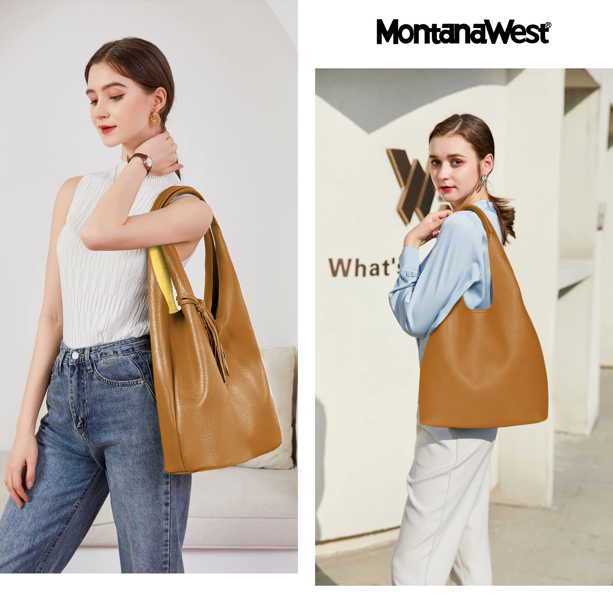 Montana West Hobo Purses and Handbags for Women Vegan Leather Shoulder Bag Top Handle Purse Set 2 pcs with Tassel MWC2-079BR