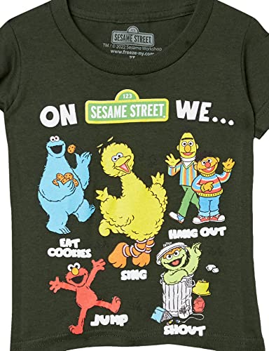 Sesame Street Boys' Toddler Elmo Cookie Monster Big Bird, Oscar The Grouch Short Sleeve Tee, Forest Green, 2T