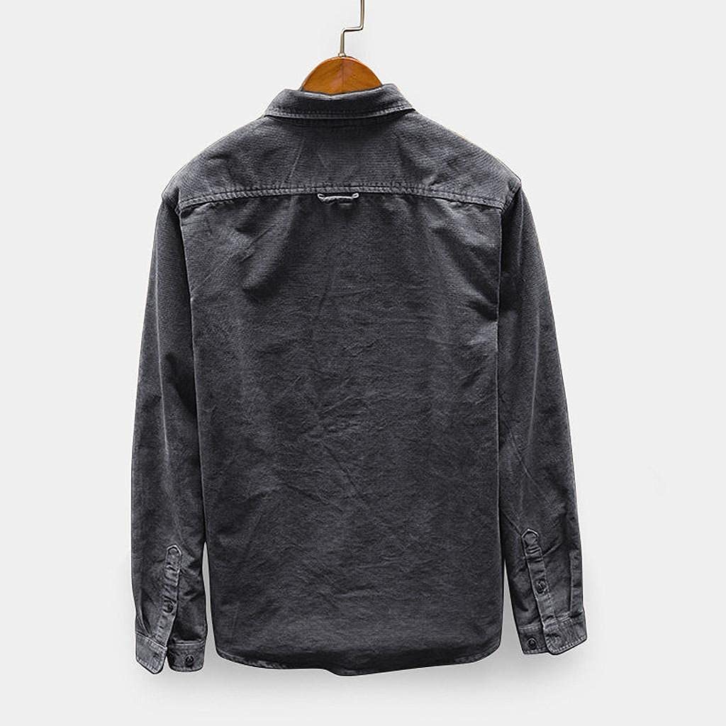 Men's Retro Corduroy Shirt Long Sleeve Button Down Jackets Big and Tall Flannel Warm Shirts Regular Fit Plain Tops M-3XL