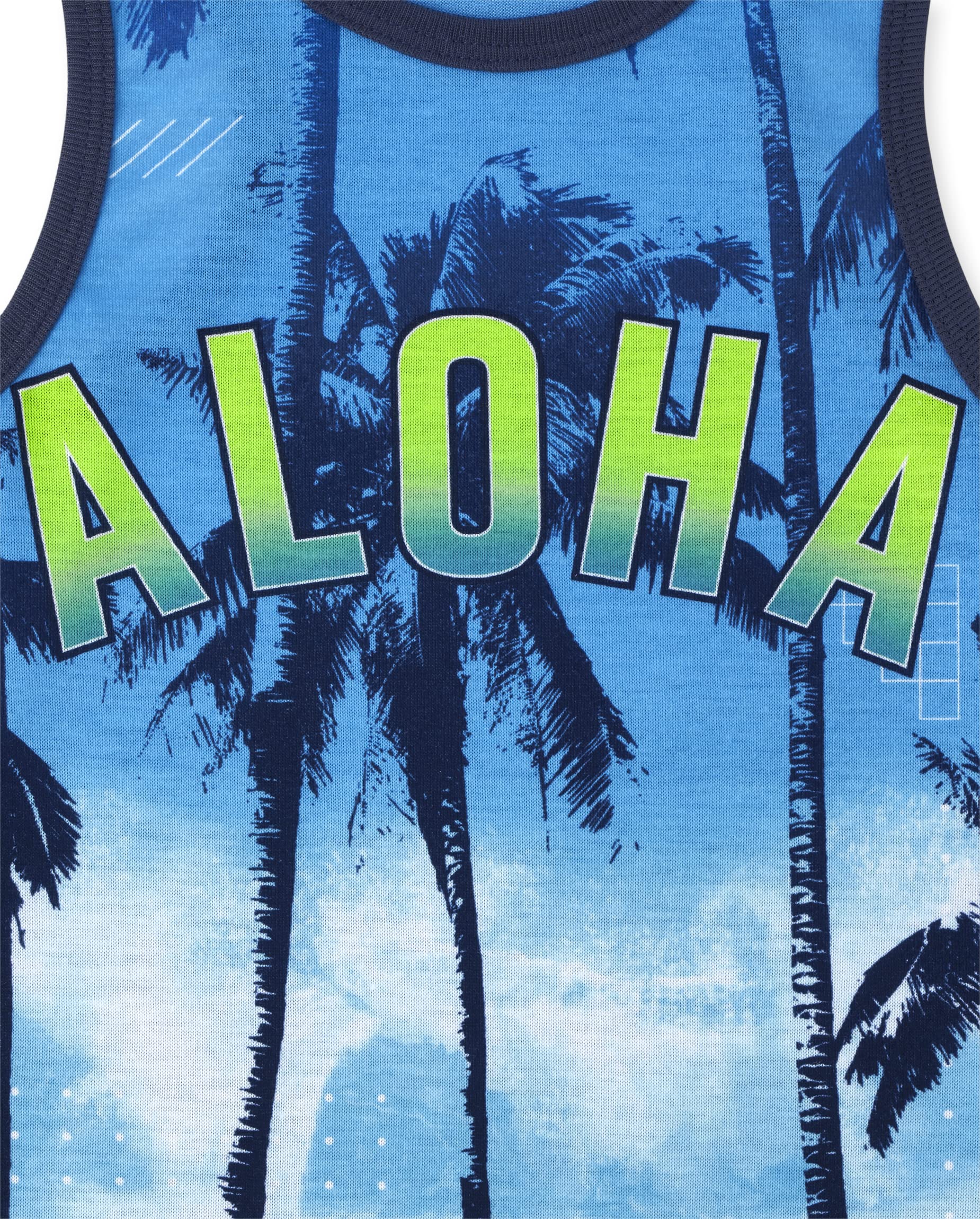 The Children's PlaceThe Children's Place Boys Sleeveless Tank Top and Shorts 2 Piece Pajama SetsSHARK/PALM TREELarge (10/12)