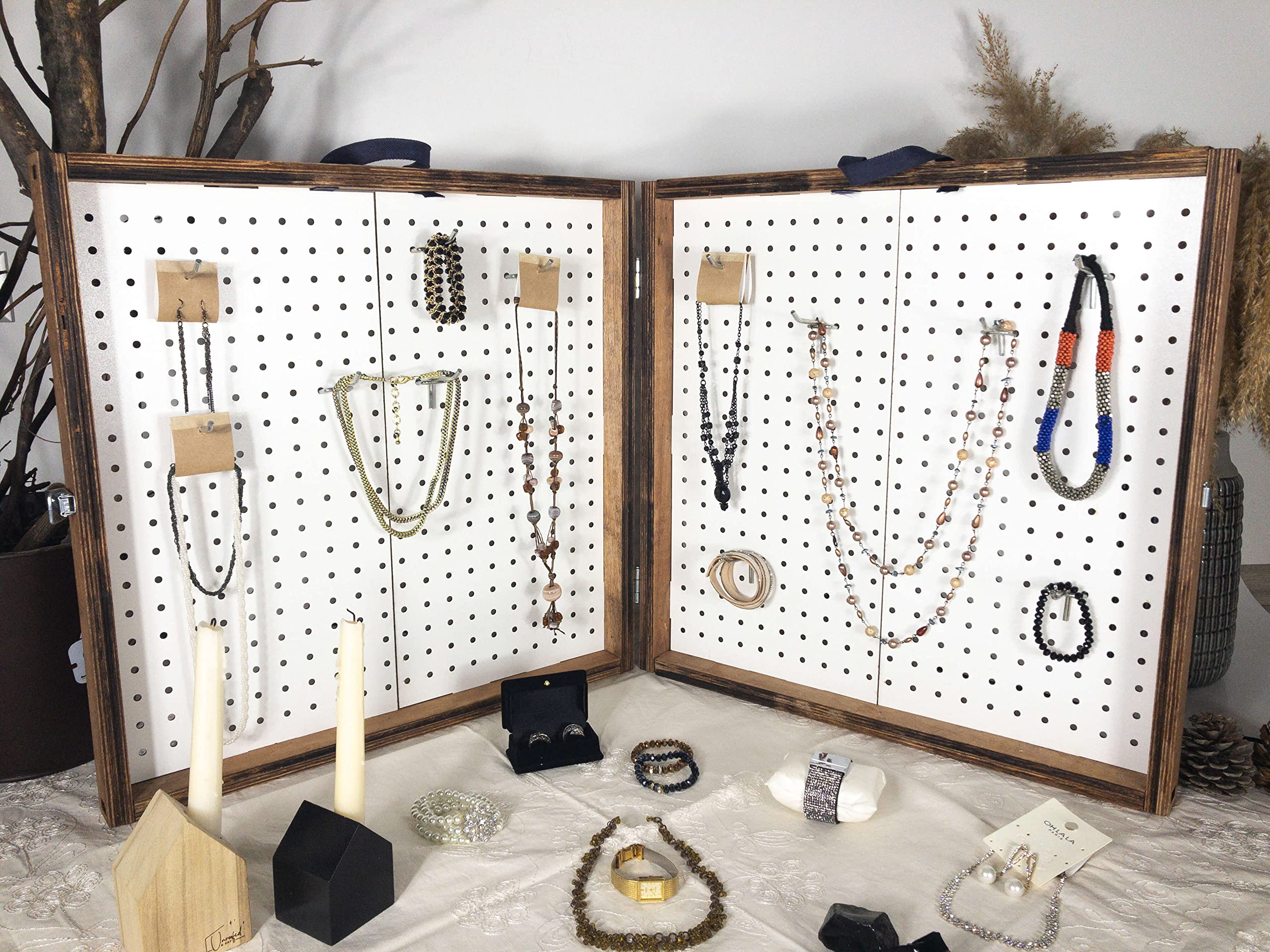 Unroofed&Sky Portable Pegboard Display Stand for Craft Shows - Paparazzi Jewelry Display White