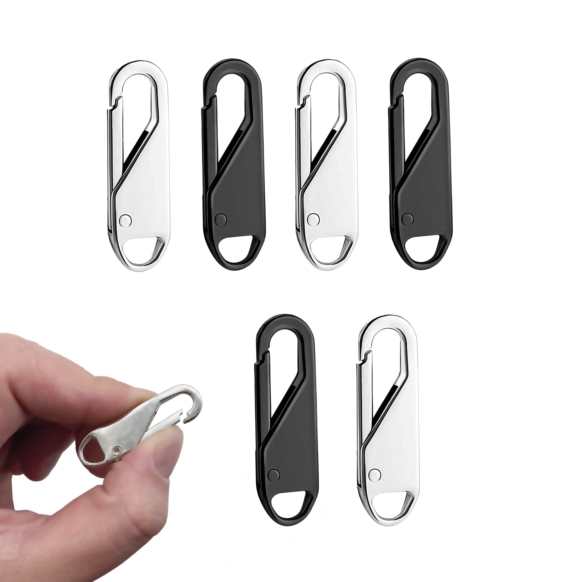 6 PCS Zipper Pull Replacements, Zipper Repair Kit Zipper Slider Pull Tab Universal Zipper Fixer Metal Zipper Head Pullers Handle Zipper Extenders for Clothing Jackets Backpack Boots Purse Coat