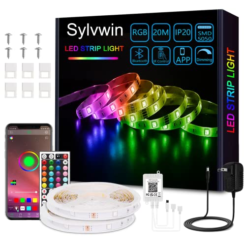 sylvwin Led Lights 65.6ft for Bedroom - APP Control Music Sync Color Changing Led Light Strips,5050 RGB Tape with Remote for Room Home Decoration