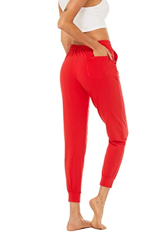 AvaCostume Women's Lightweight Cotton Sweatpants Yoga Joggers Lounge Casual Pants with Pockets Red XXL