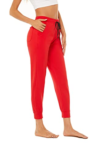 AvaCostume Women's Lightweight Cotton Sweatpants Yoga Joggers Lounge Casual Pants with Pockets Red XXL