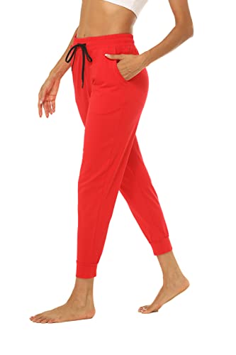 AvaCostume Women's Lightweight Cotton Sweatpants Yoga Joggers Lounge Casual Pants with Pockets Red XXL