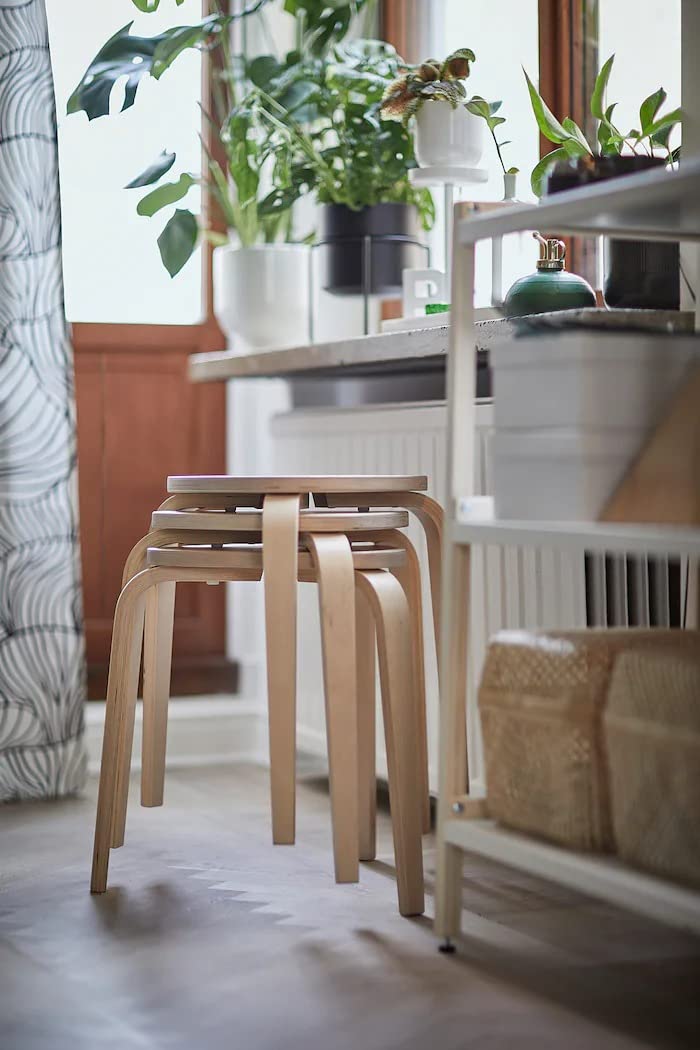 IKEA Stackable/ Triangular-Shaped/3-Legged Stool with Bent Legs (Birch)