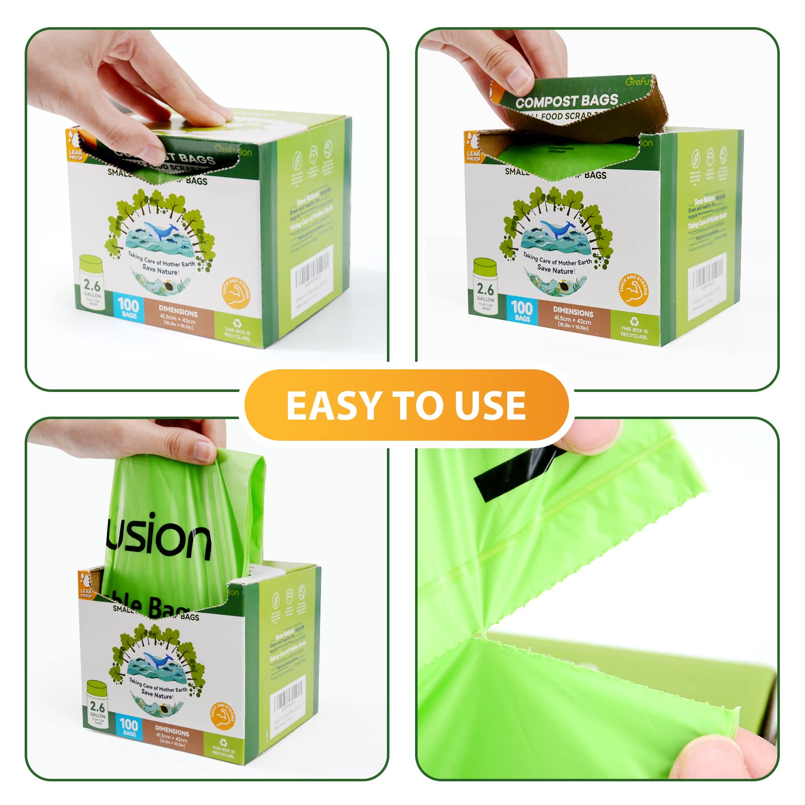 Compostable Bags,Trash bags 13+ gallon tall kitchen, Compostable Trash Lawn & Leaf Yard Waste Bags,Kitchen Compost Trash Bin Compatible,Extra Thick1.01 Mills,Certified by BPI and OK Compost(50count)