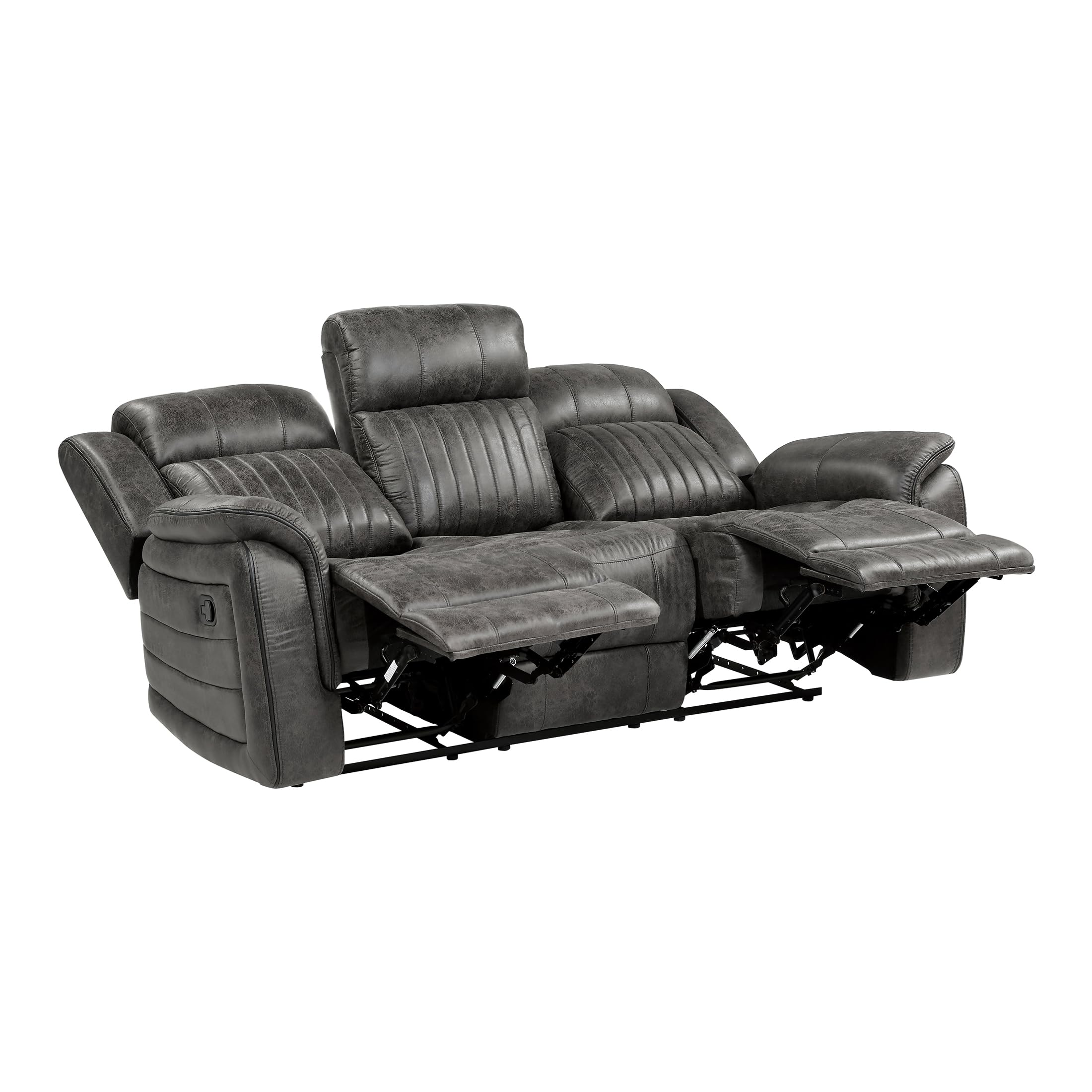 Lexicon Reclining Sofa, Polished Microfiber Recliner Sofa, Double Recliner RV Couch, Manual Recliner for Living Room, Home Theater Seating, 83.5" W Sofa, Brownish Gray