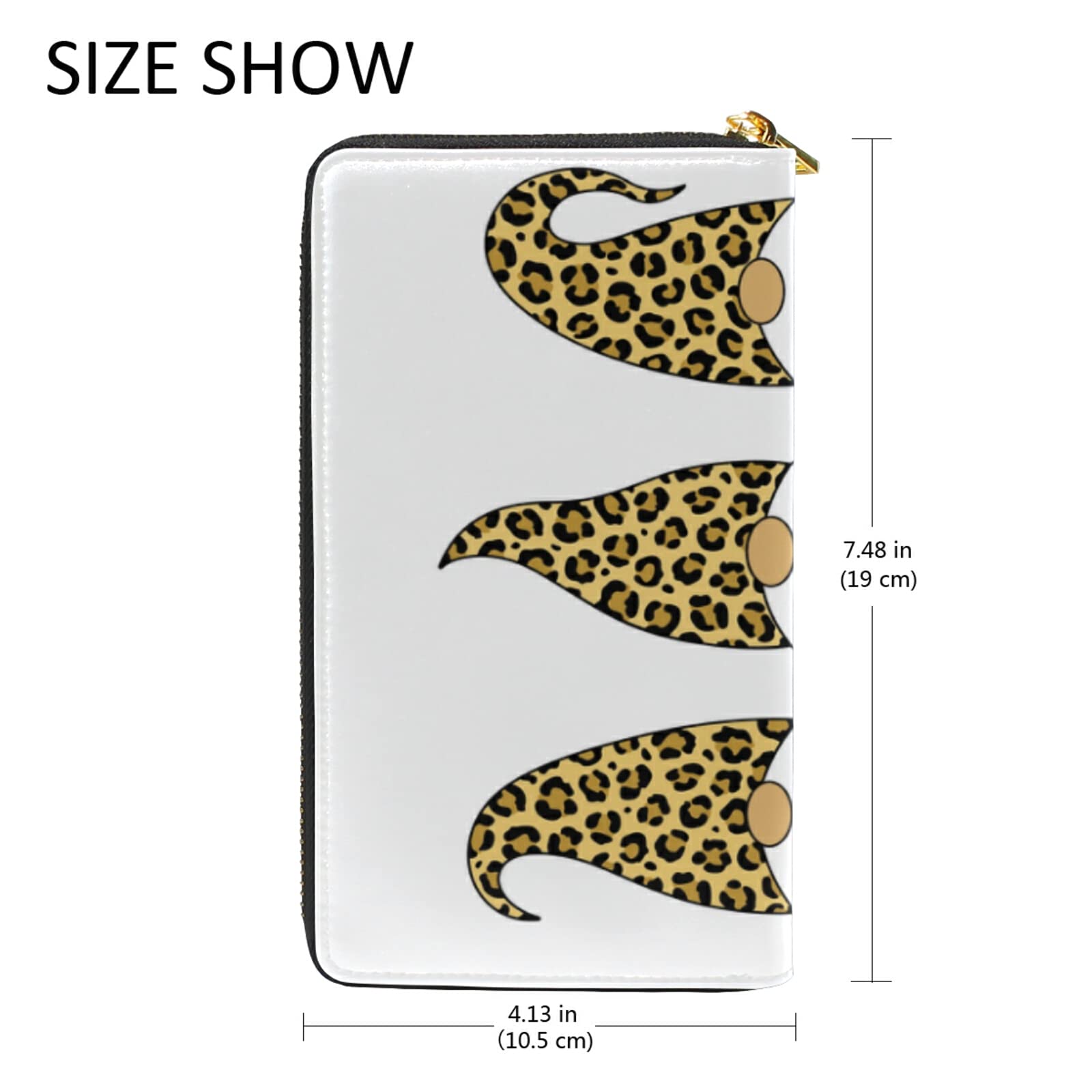 Gnomes in Leopard Caps with Sunflower Pumpkin Acorn Leather Long Wallet Organizer with Zipper Purse Clutch Bag for Women Men