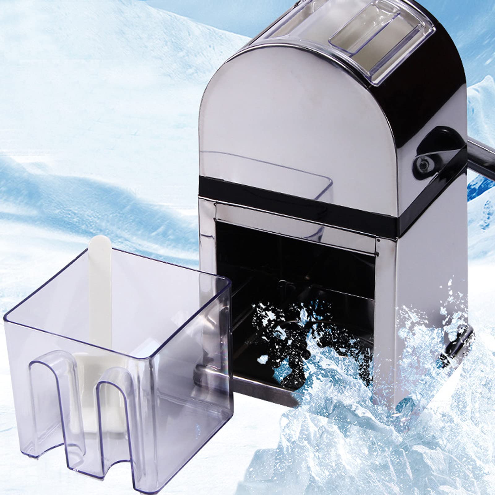 Crushed Ice Maker Manual Ice Shaver Transparent Container Portable Shaved Ice Maker Crushed Ice Machine for Making Cold Drinks Milk Tea and Cocktails