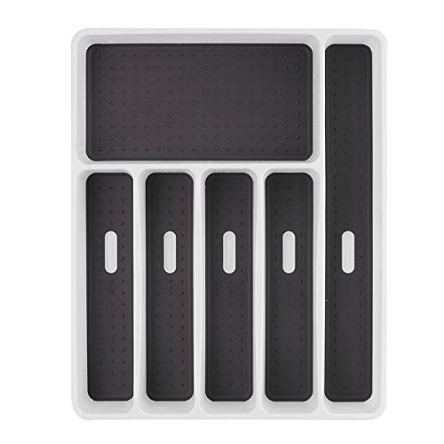 Hemoton Utensils Drawer Organizer PP and Silicone Silverware Organizer Tray Kitchen Tableware Sorting Box for Home Restaurant Hotel (White)