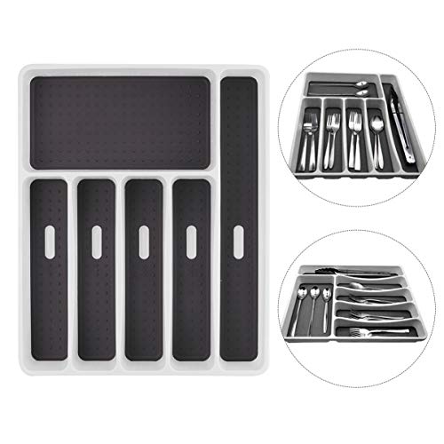 Hemoton Utensils Drawer Organizer PP and Silicone Silverware Organizer Tray Kitchen Tableware Sorting Box for Home Restaurant Hotel (White)