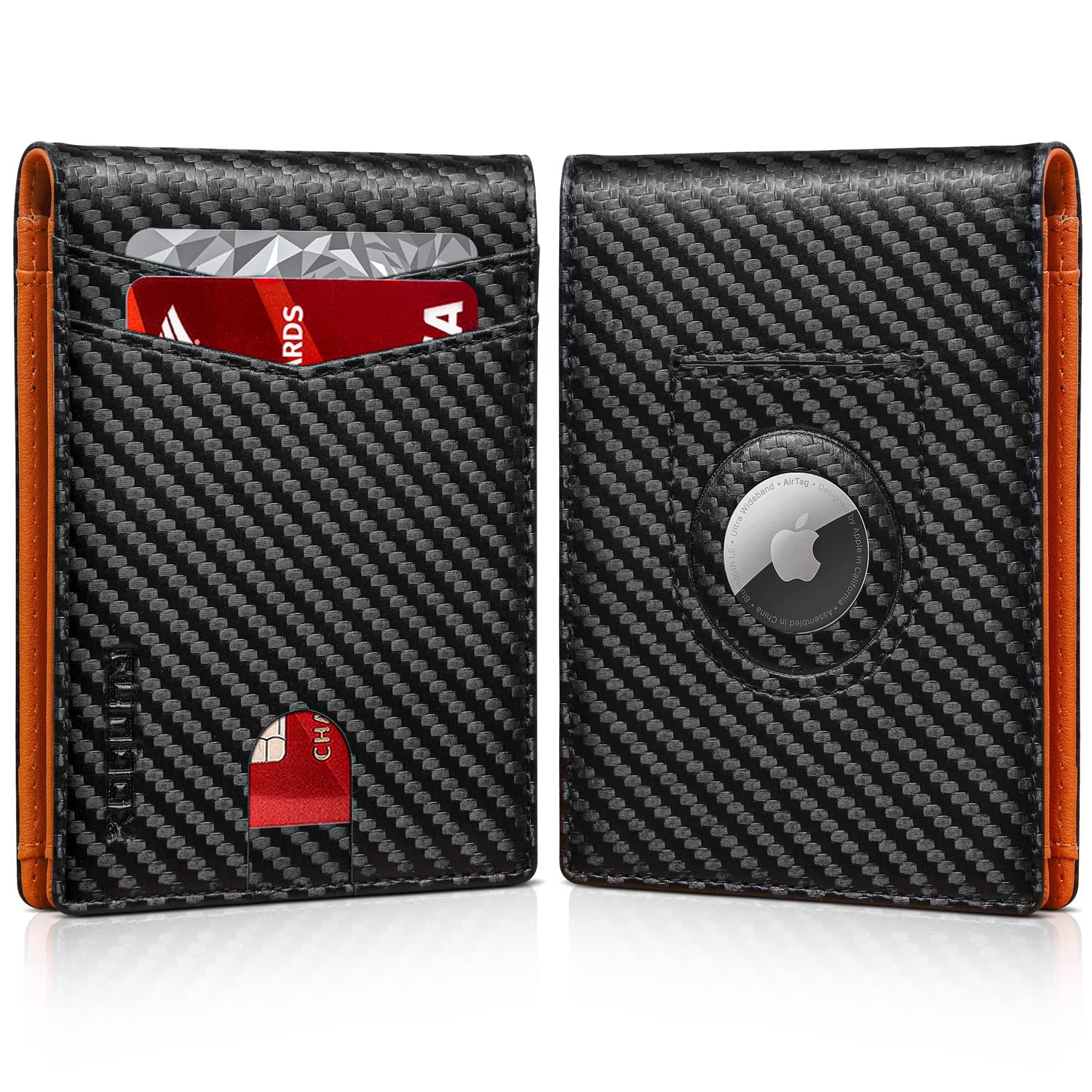 RUNBOX Airtag Wallet Men, Slim but Spacious Wallet for Men with Airtag Holder, Leather Credit Card Case Wallet, Bifold Wallet for Air Tag GPS Tracker, RFID Protected