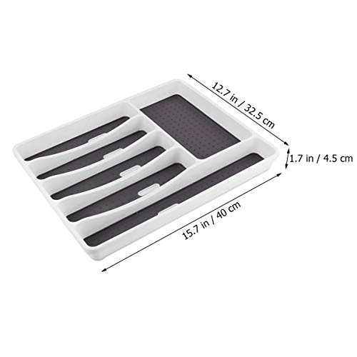 Hemoton Utensils Drawer Organizer PP and Silicone Silverware Organizer Tray Kitchen Tableware Sorting Box for Home Restaurant Hotel (White)