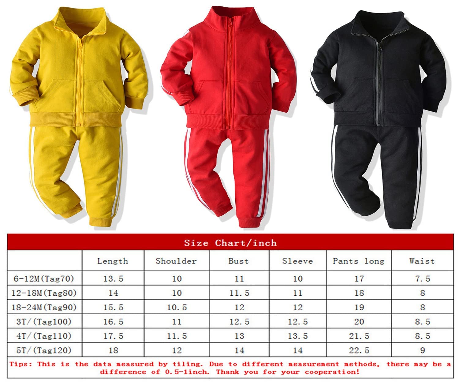 CRAZY GOTEND Toddlers Boys Outfit Set Long Sleeve Tracksuit Sweatsuit 2 Pack Kids Clothing Athletic Clothes Zip With Pockets Red 12-18 Months/80
