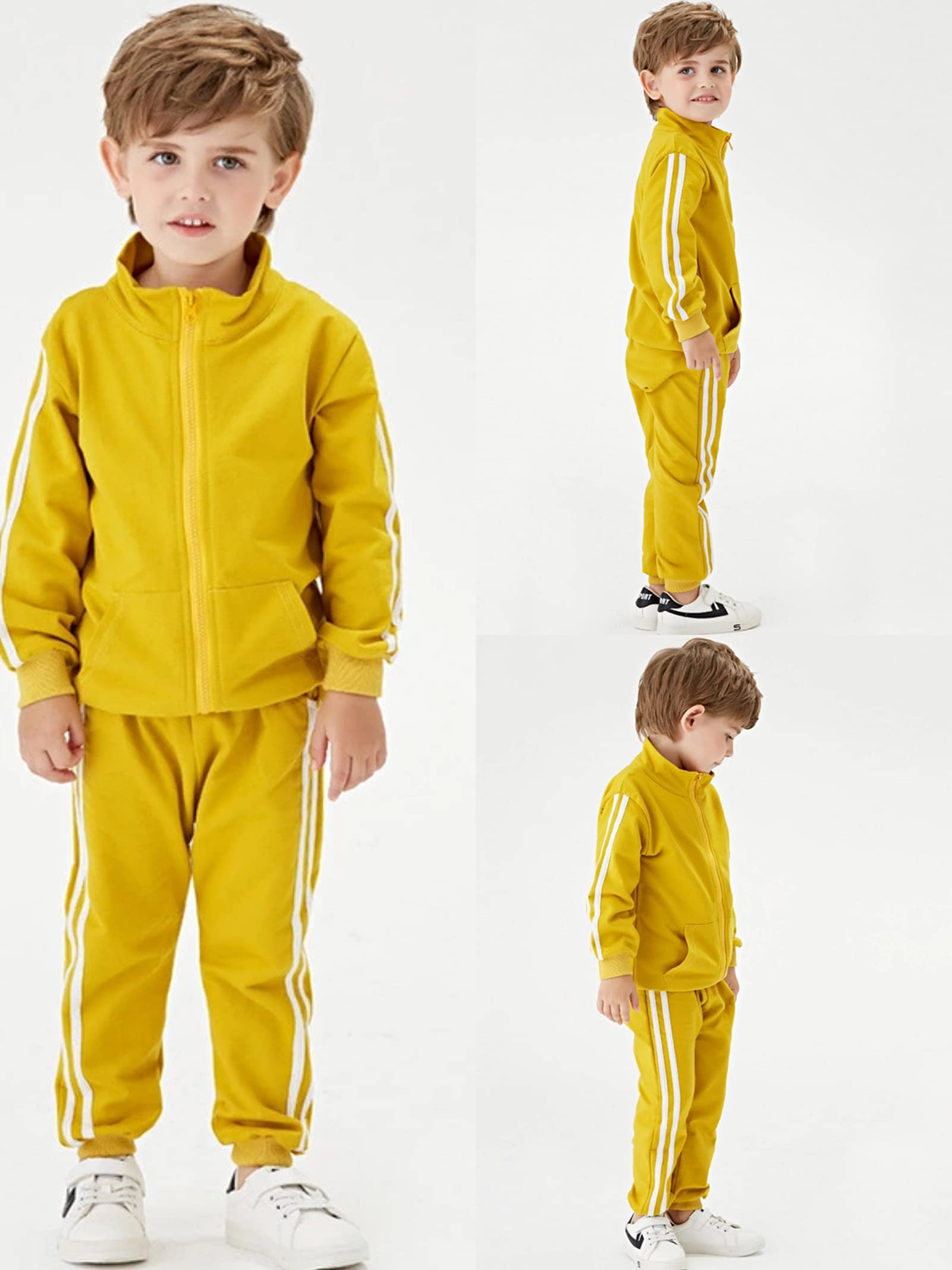 CRAZY GOTEND Toddlers Boys Outfit Set Long Sleeve Tracksuit Sweatsuit 2 Pack Kids Clothing Athletic Clothes Zip With Pockets Red 12-18 Months/80