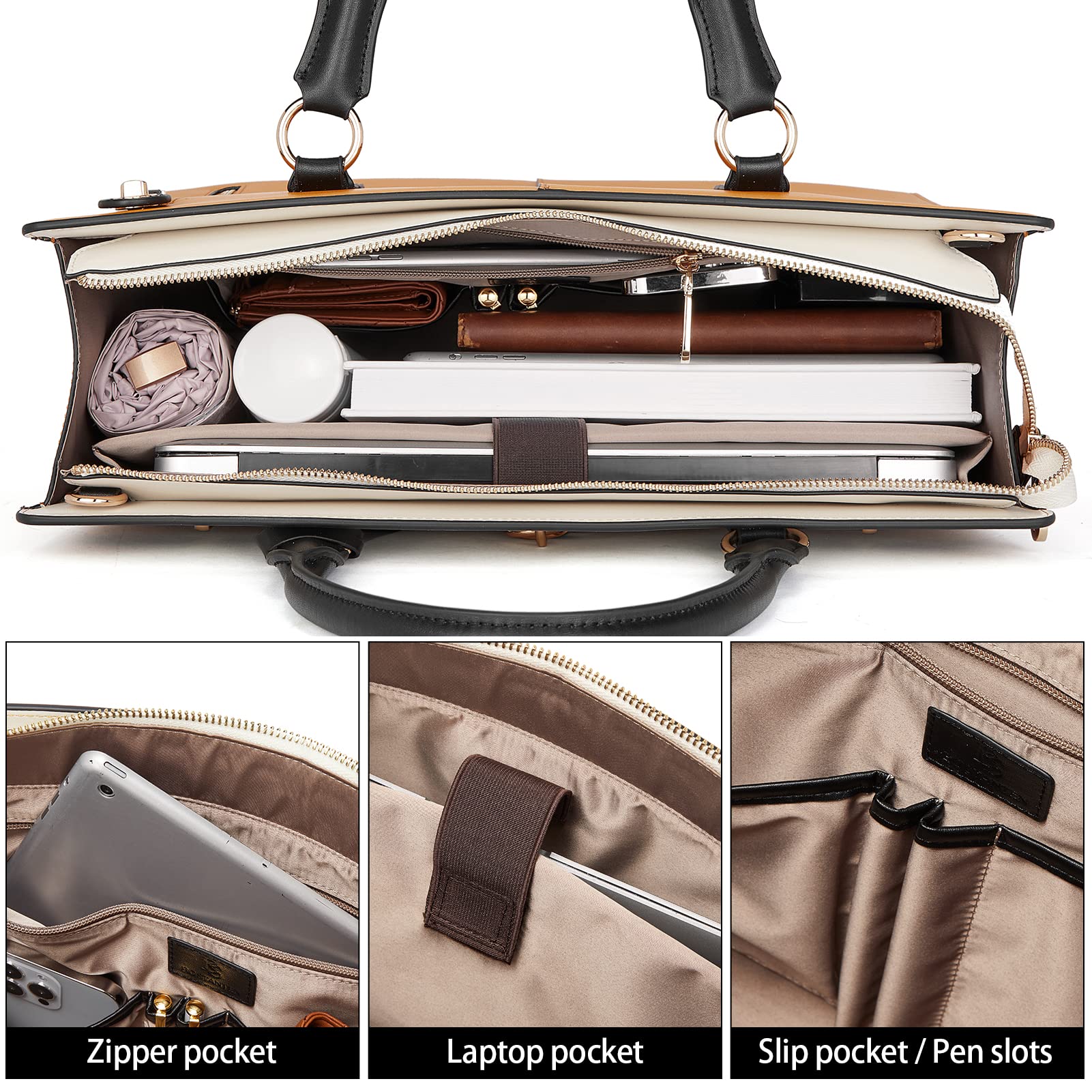 BOSTANTEN Briefcase for Women 15.6 inch Leather Laptop Bag Vintage Slim Lawyer Business Bag Stylish Work Purse