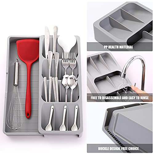 ORIJOYNA Kitchen Flatware Organizers - Drawer Organizer Tray Box Cutlery Expandable Organizer - for Kitchen Drawer Holding Flatware Spoons, Forks, Spatula (Grey)