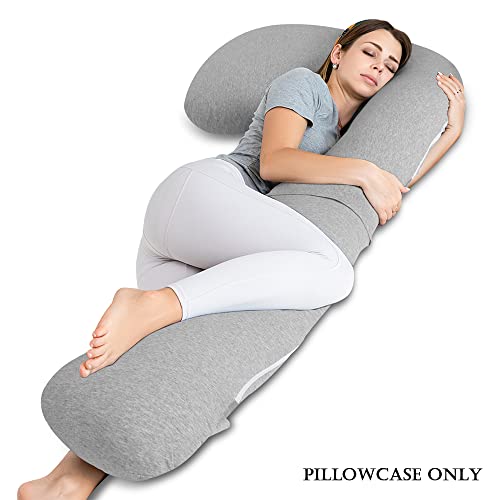 INSEN Pregnancy Body Pillow Cover, Full Body Pillow Cover for Pregnant Women, Grey Jersey, L-Shaped