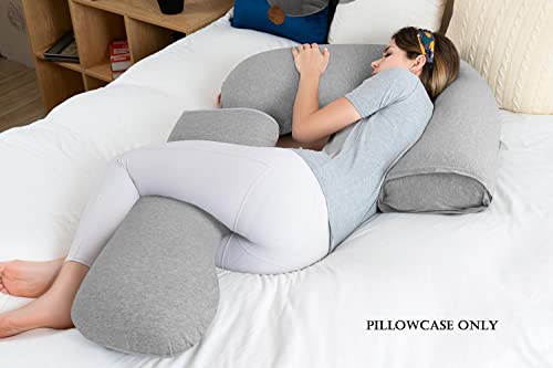 INSEN Pregnancy Body Pillow Cover, Full Body Pillow Cover for Pregnant Women, Grey Jersey, L-Shaped