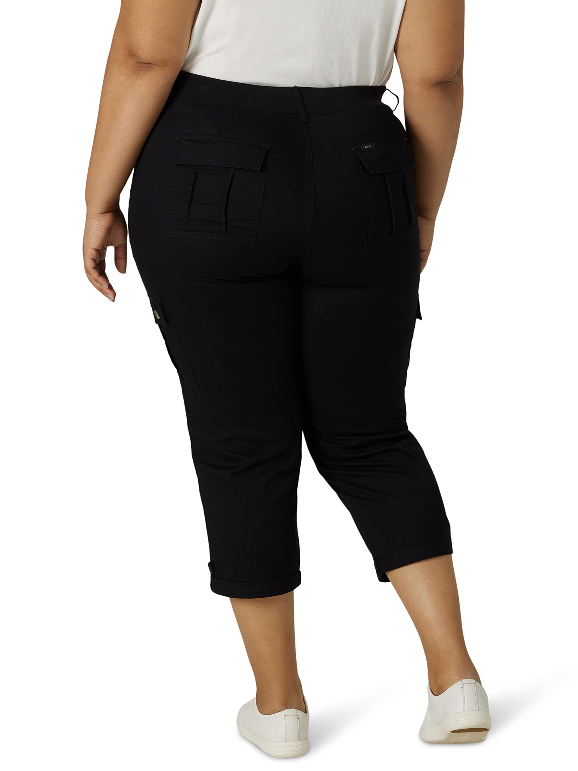 Lee Women's Plus Size Ultra Lux Comfort with Flex-To-Go Cargo Capri Pant Black 18 Plus