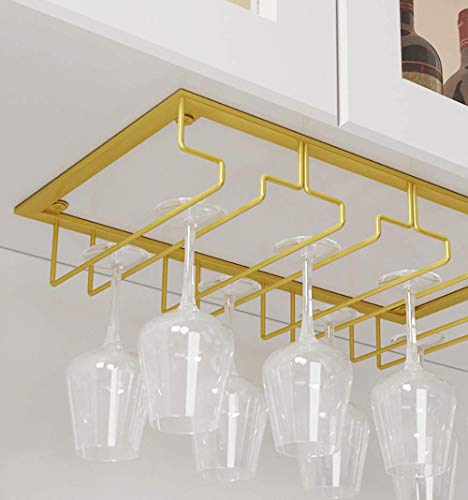 Wine Glass Rack under Cabinet Stemware Rack, Wine Glass Holder Organizer for Cabinet Kitchen Bar Glasses Storage Hanger(Gold)