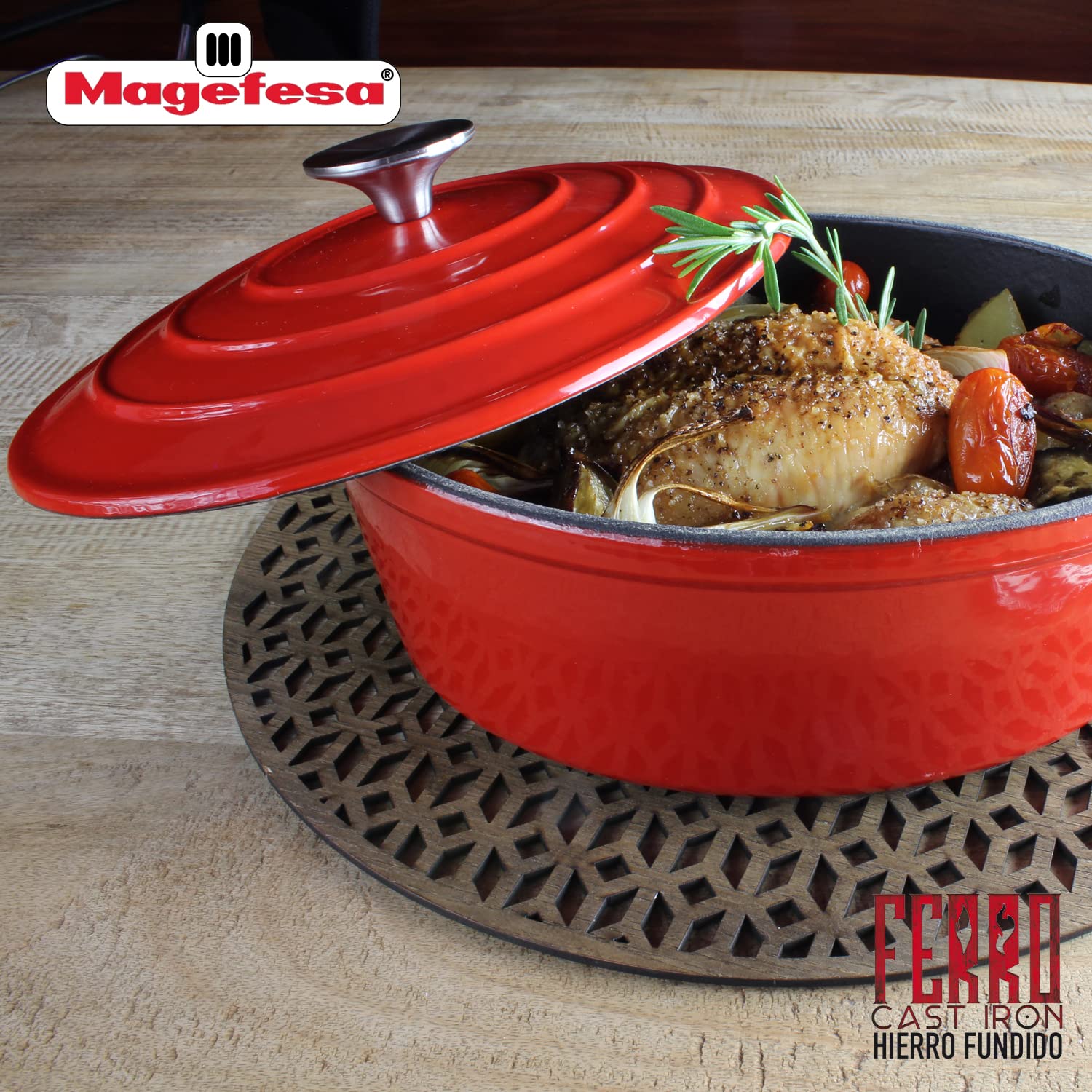 MAGEFESA FERRO 6.2 Qt Enameled Cast Iron Dutch Oven with Lid, Superior Heat Retention & Distribution, Compatible with All Cooktops, Induction & Oven Safe, Energy-Efficient, Easy to Clean, Durable