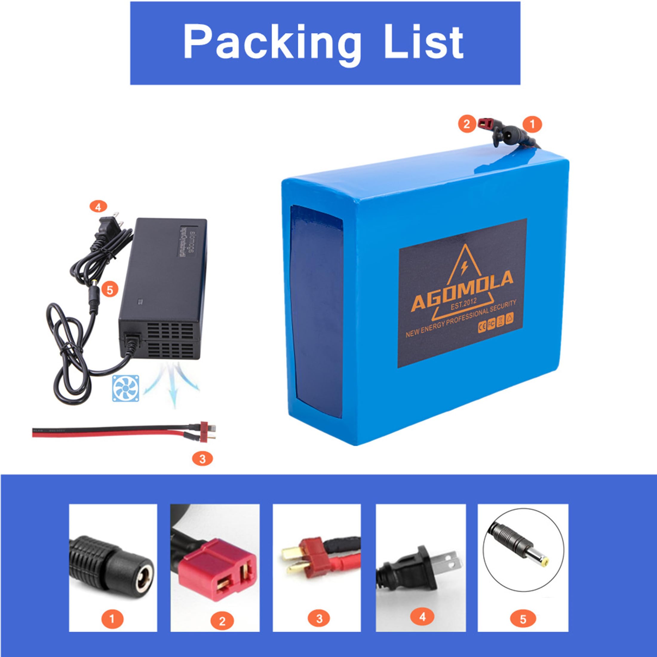 agomola 48V Battery 20Ah 48 Volt Lithium ebike Battery for 100W to 1000W Electric Bicycle Bikes Motor with Charger BMS