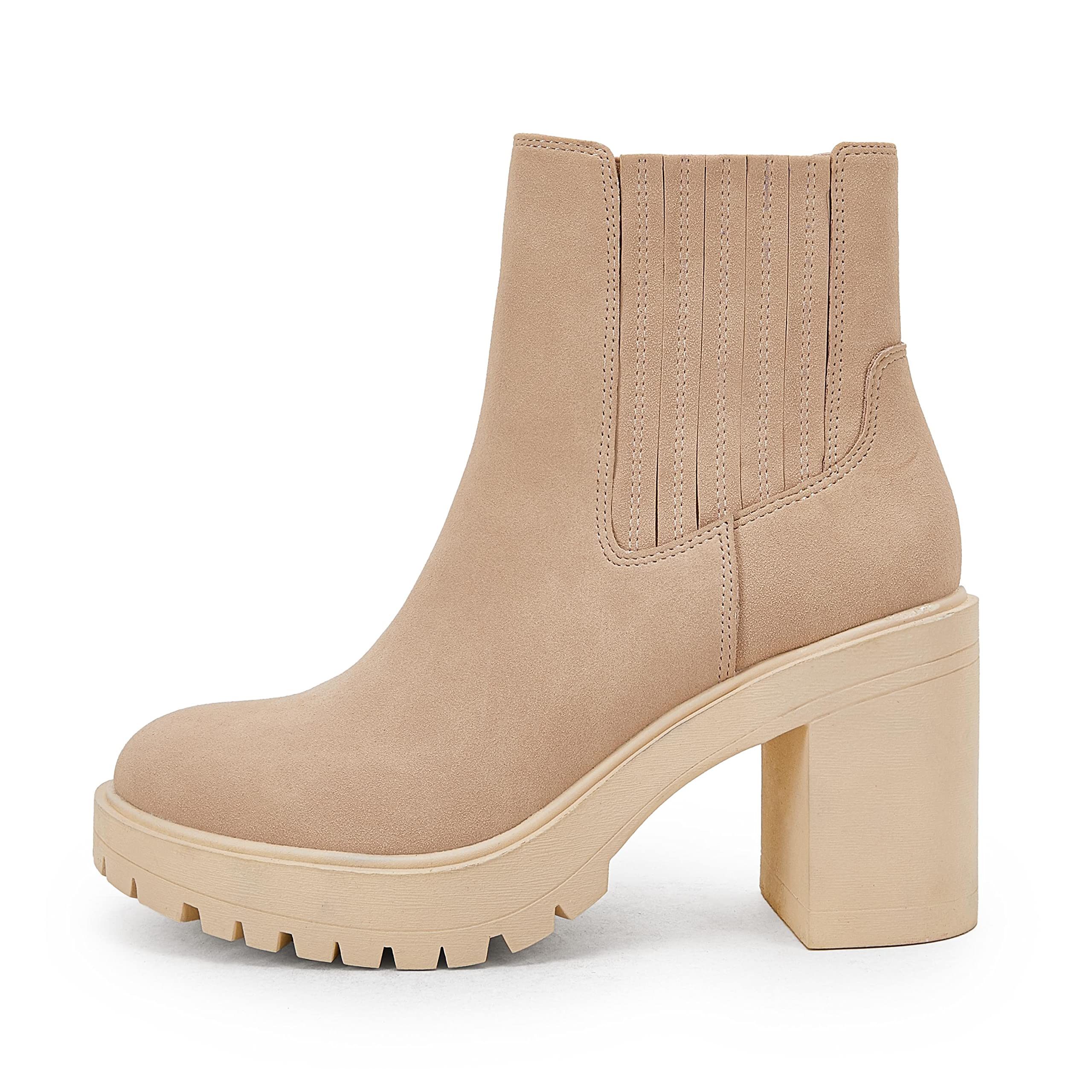 Syktkmx Women's Platform Chelsea Ankle Boots Lug Sole Chunky Block Heel Slip On High Top Winter Booties
