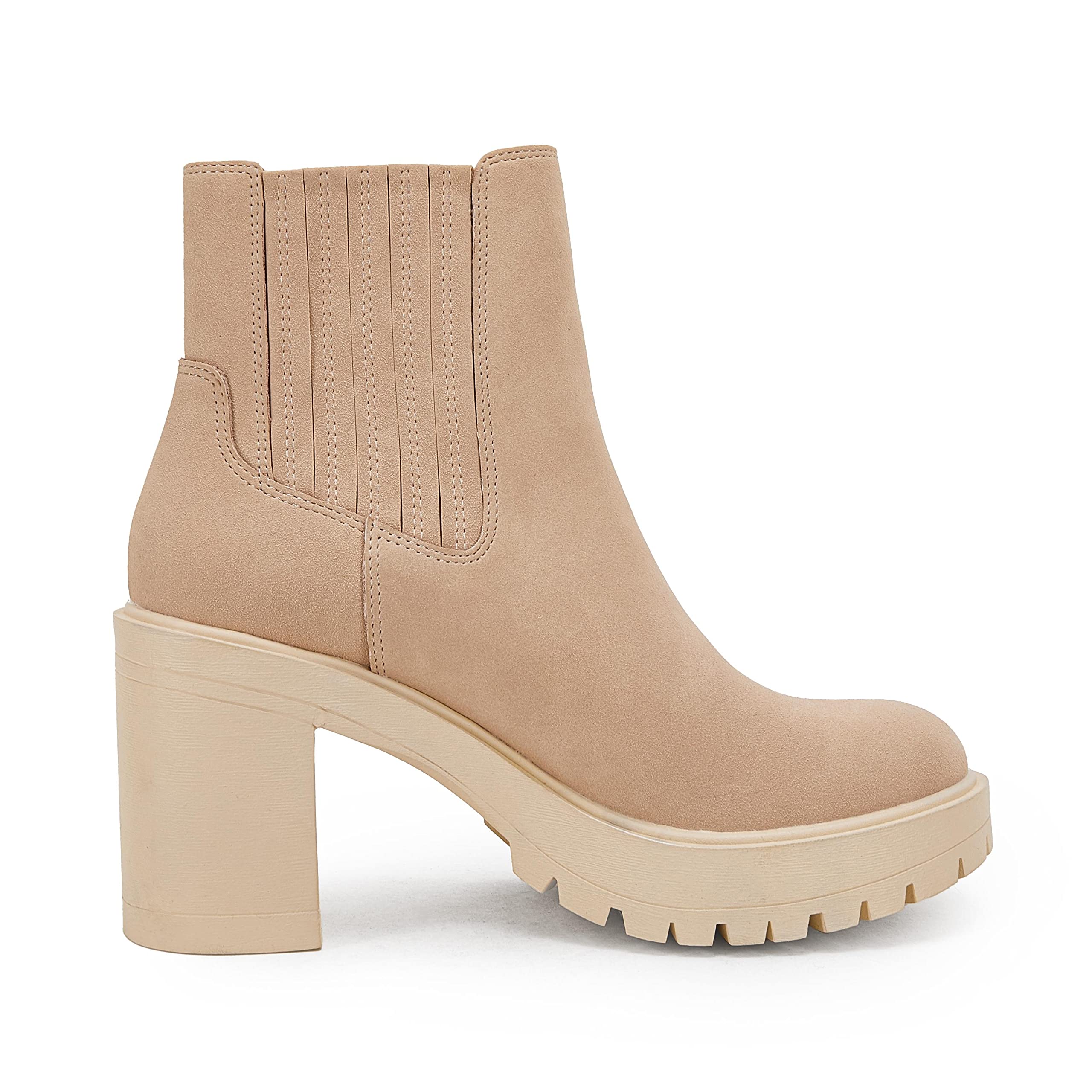 Syktkmx Women's Platform Chelsea Ankle Boots Lug Sole Chunky Block Heel Slip On High Top Winter Booties